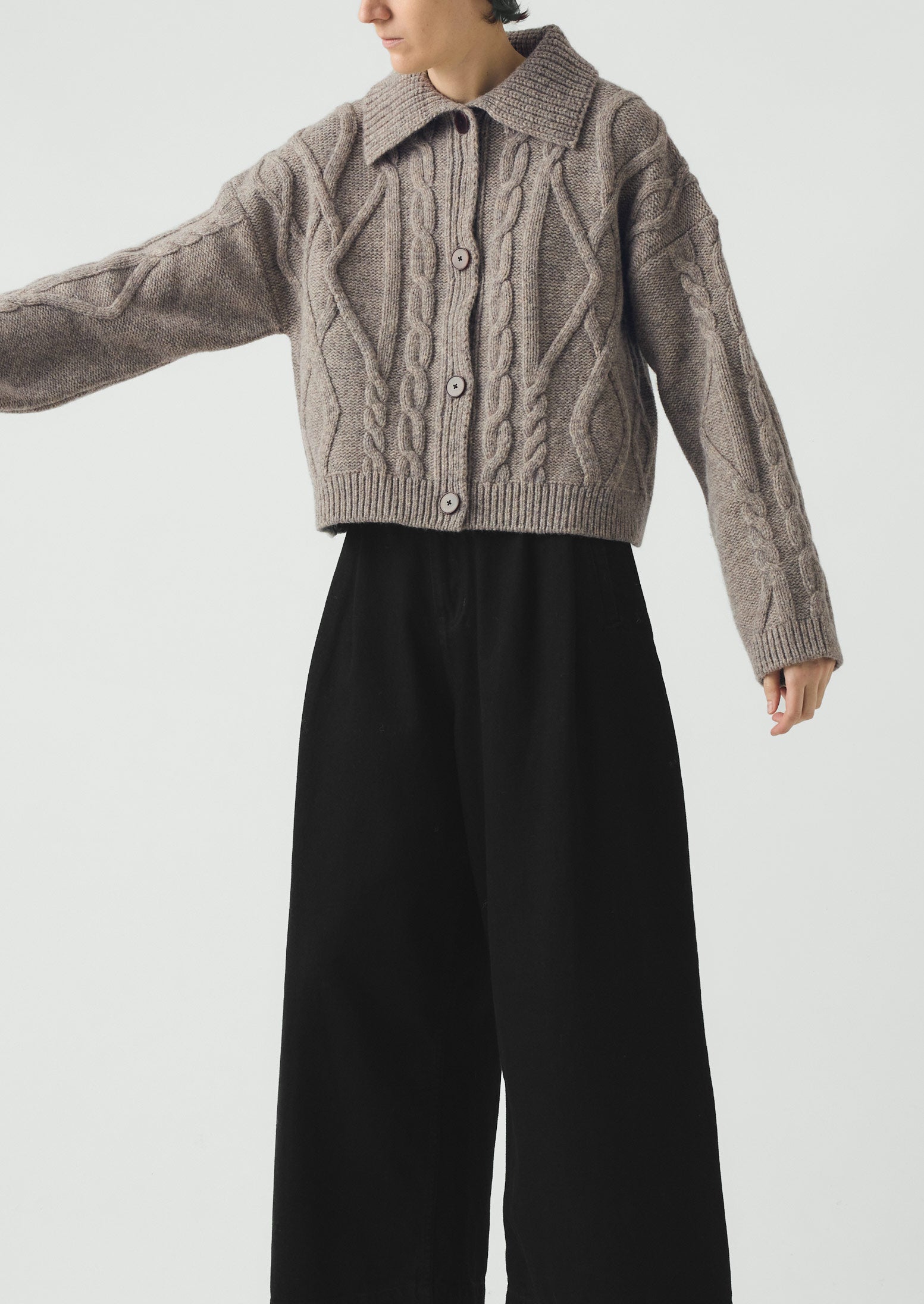 Collared Cable Cardigan | Stone | TOAST