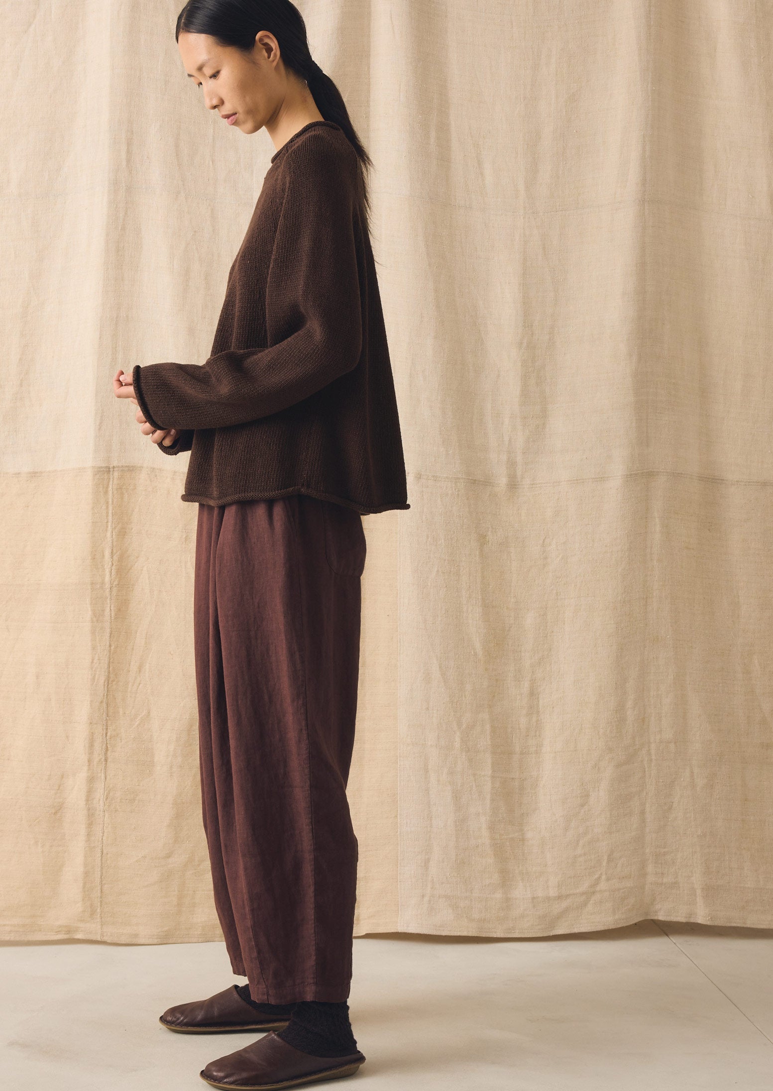 Organic Cotton Linen Easy Sweater | Bitter Chocolate | TOAST