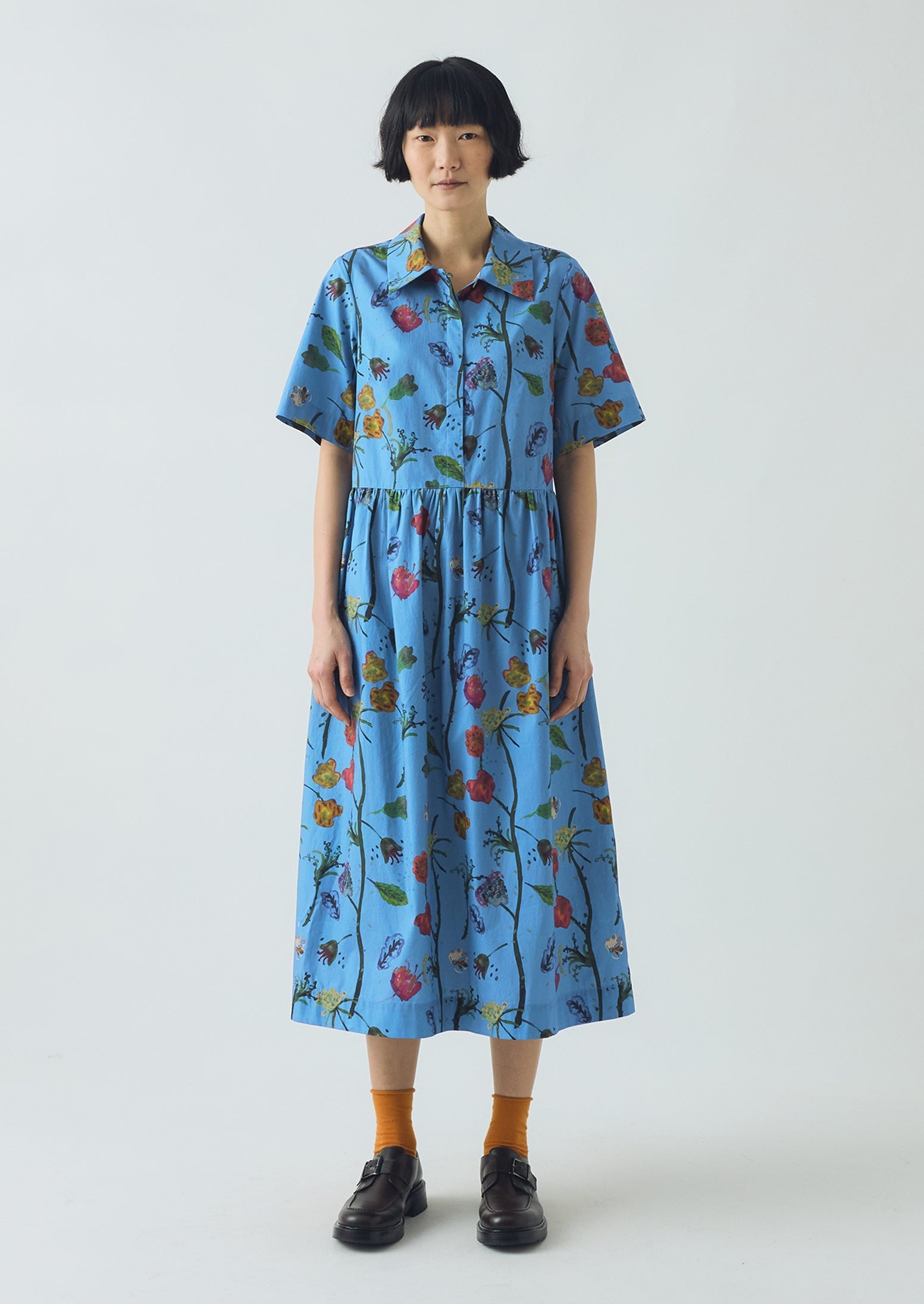 Archivist Floral Print Cotton Shirt Dress | Warm Blue | TOAST