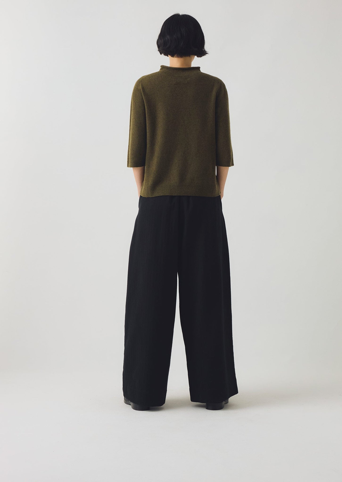 Fine Wool Cashmere Half Sleeve Sweater | Olive Melange | TOAST