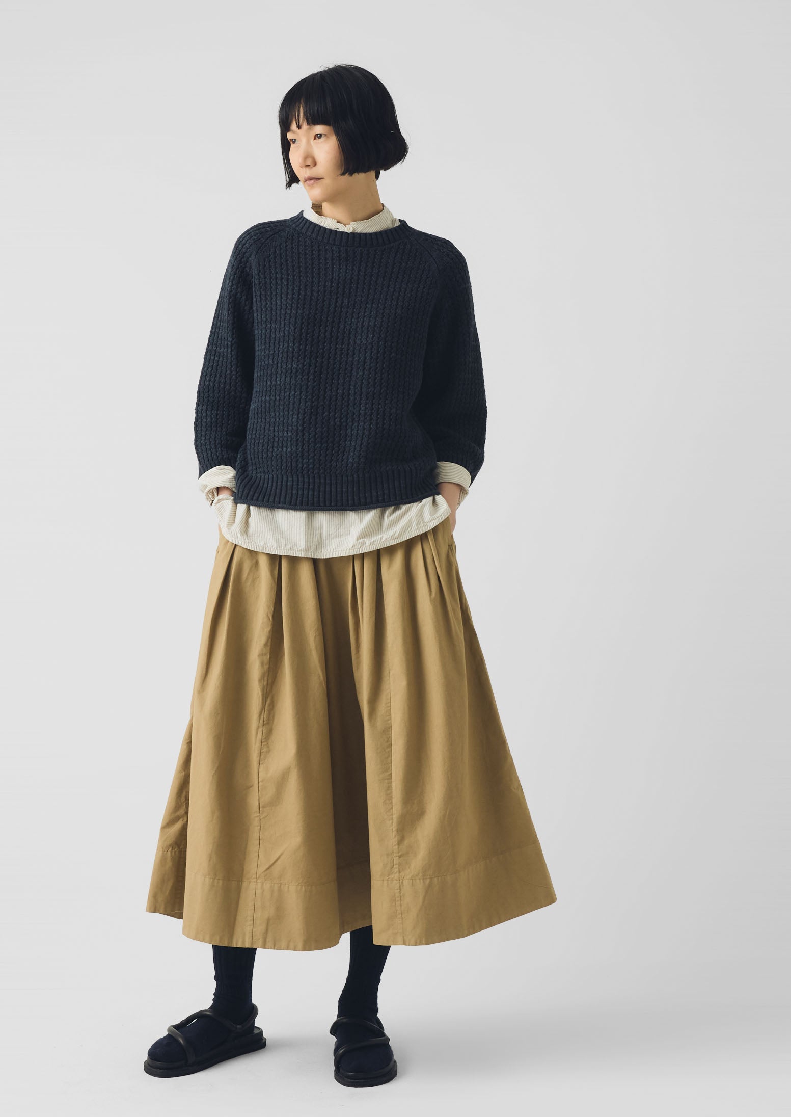 Textured Rib Linen Cotton Sweater | Dark Navy | TOAST