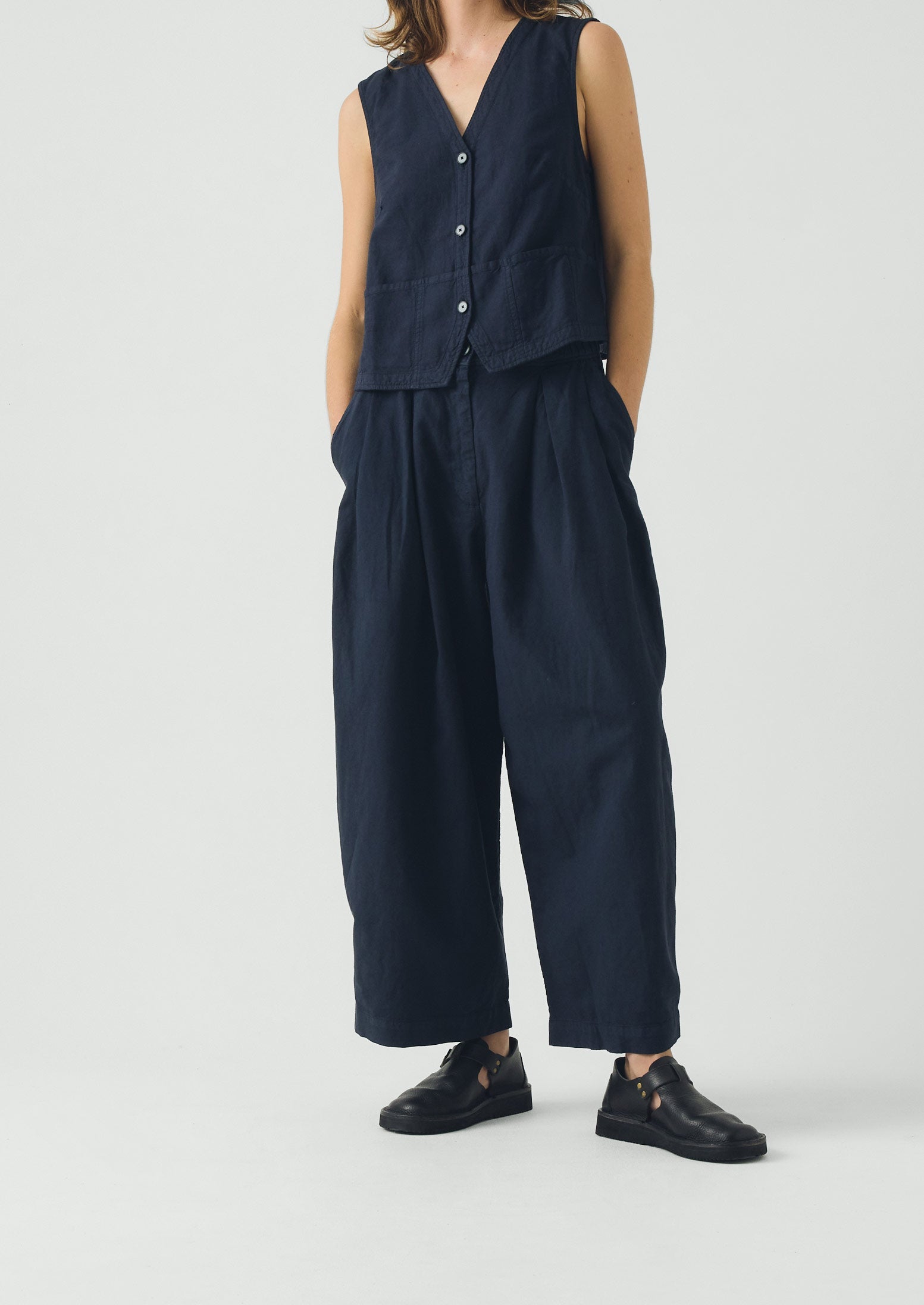 Cotton Linen Canvas Waistcoat Top | Anthracite | TOAST